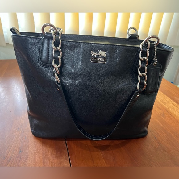 Coach | Bags | Coach Madison 2466 Black Pebbled Leather With Purple ...